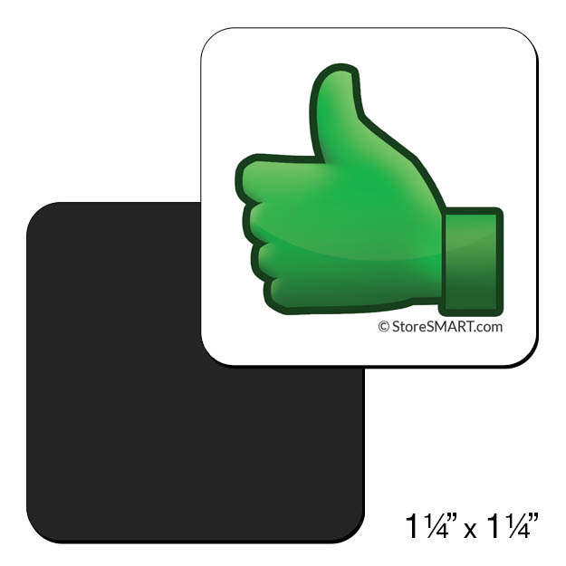 StoreSMART: Green Thumbs Up Magnets - 1 ¼" x 1 ¼"